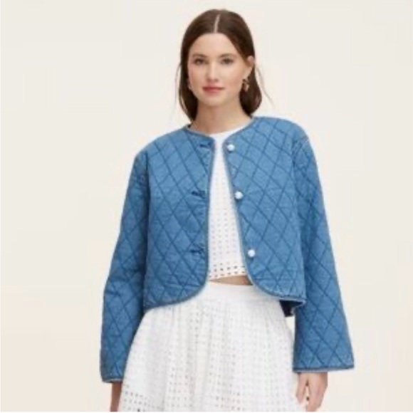 kate spade | Jackets & Coats | Kate Spade Blue Quilted Pearl Buttons ...